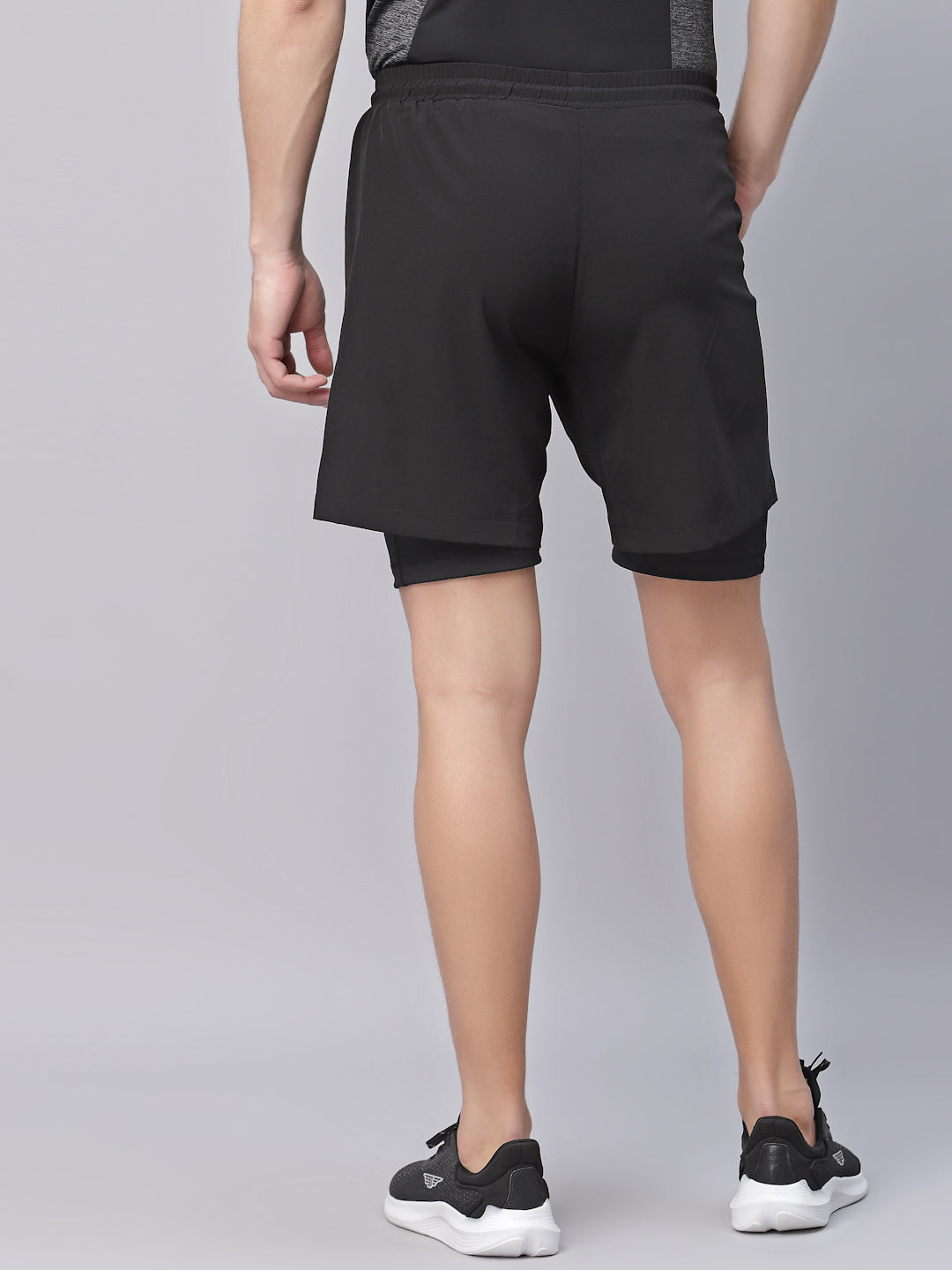 JUMP USA Men Black Layered Comfort-Fit Active Sports Shorts